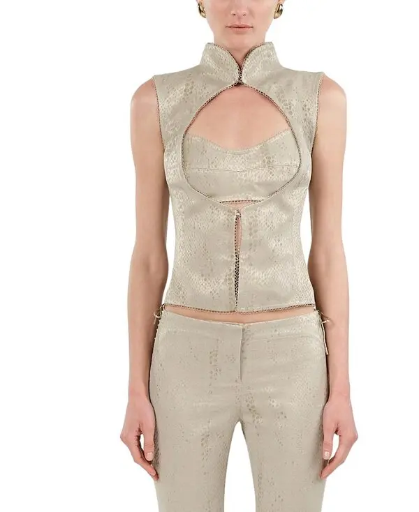 NOCTURNE Braid-trim Bustier Top - Open White