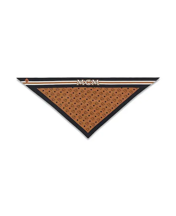 Mcm Monogram Print Triangle Silk Scarf - Cognac
