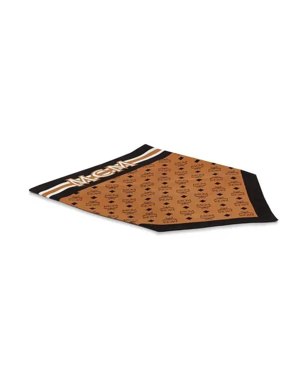 Mcm Monogram Print Triangle Silk Scarf - Cognac
