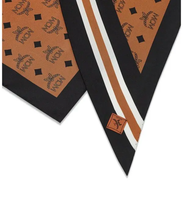 Mcm Monogram Print Triangle Silk Scarf - Cognac