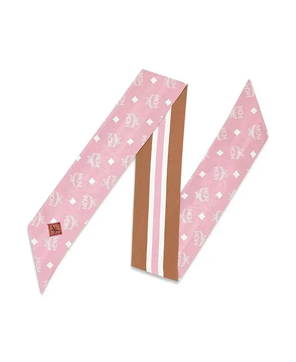 Mcm Monogram Print Petite Scarf In Organic Silk - Soft Pink