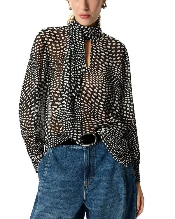 Whistles Printed Scarf Sheer Blouse - Black/white