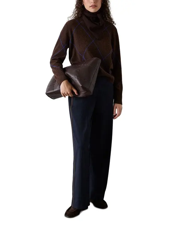 Whistles Contrast Diamond Knit Crewneck Sweater