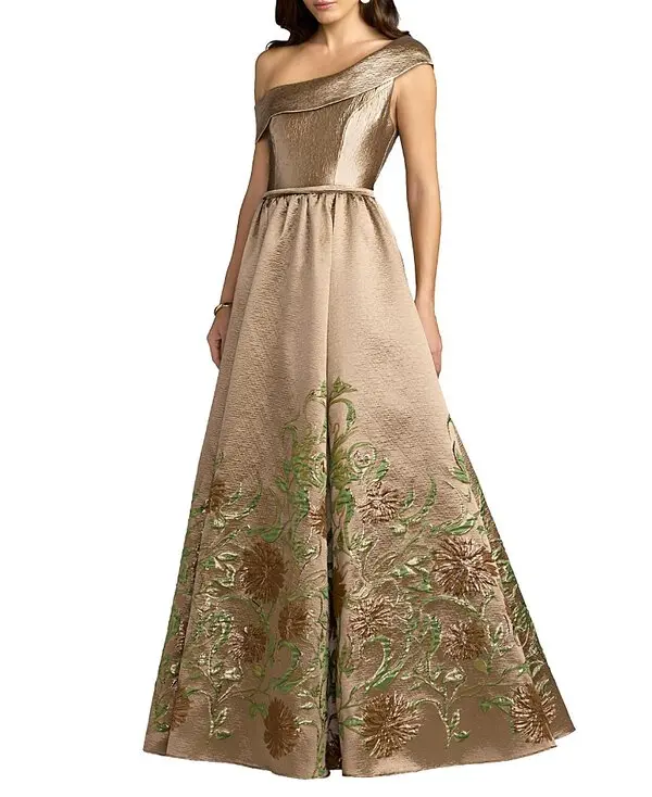 Mac Duggal One Shoulder Metallic Floral Ballgown