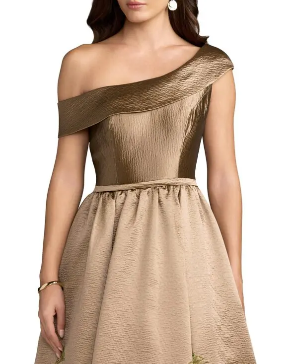 Mac Duggal One Shoulder Metallic Floral Ballgown