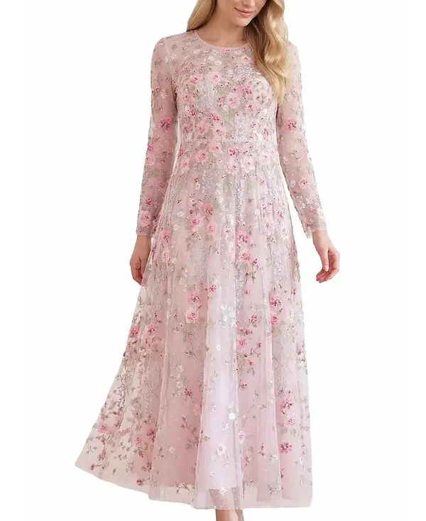 NEEDLE & THREAD Garden Rose Embroidered Maxi Gown - Shell/bright