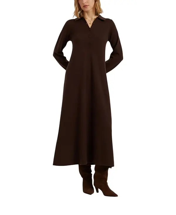 Chinti & Parker Wool-cashmere A-line Polo Dress - Chocolate