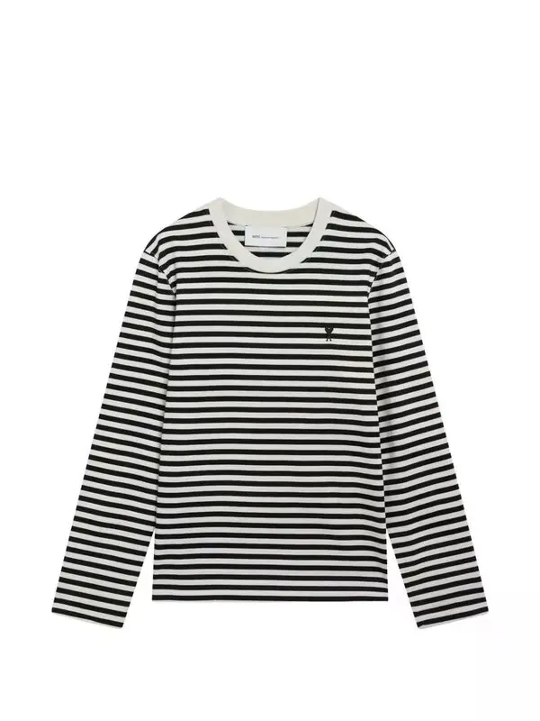 AMI Paris Mariniere Cotton T-shirt With De Coeur Embroidery - Neutrals