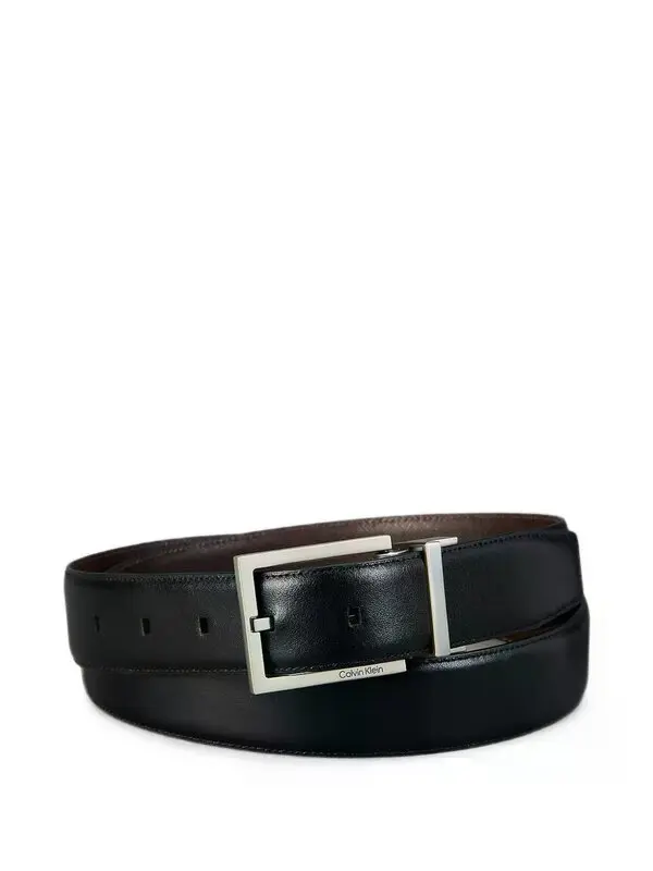 Calvin Klein Grained Leather Belt With Logo-engraved Buckle - Black