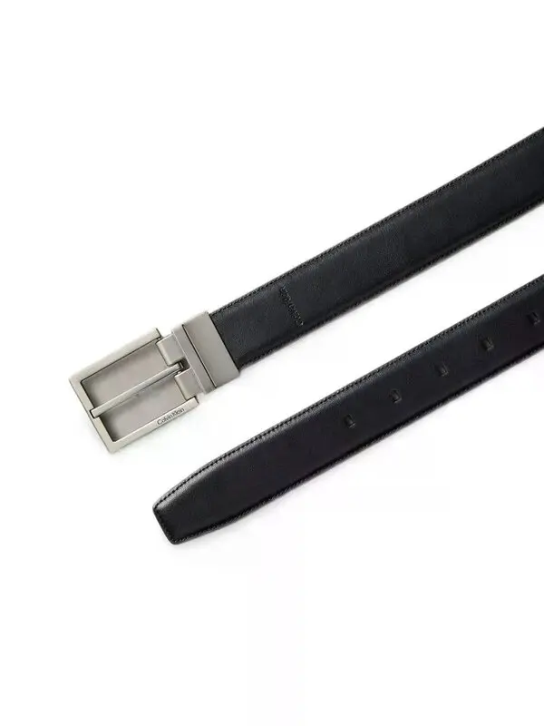 Calvin Klein Grained Leather Belt With Logo-engraved Buckle
