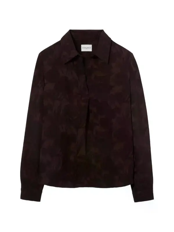 Claudie Pierlot Floral Print Long Sleeve Polo Shirt - Brown