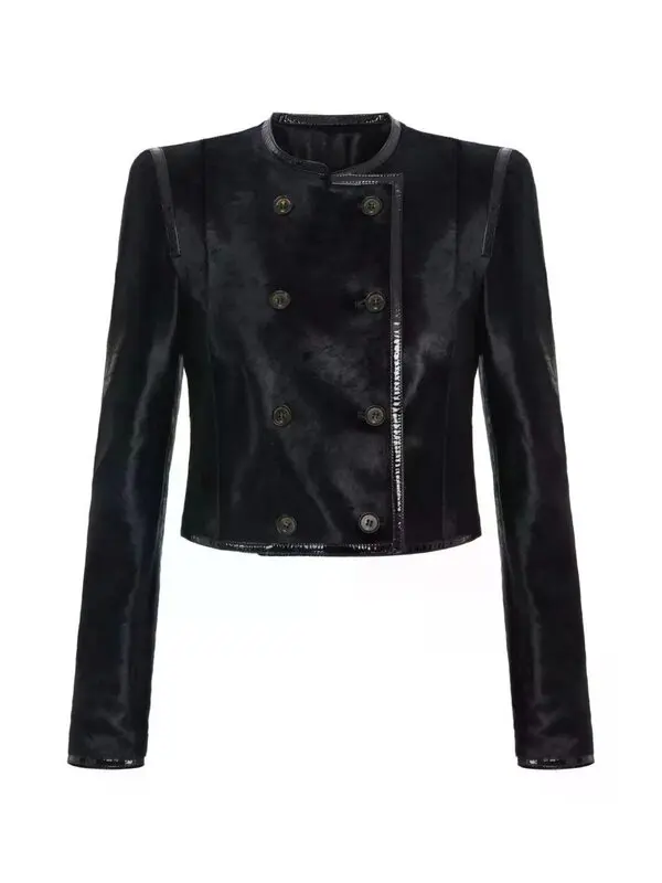 Elisabetta Franchi Boxy Double-breasted Leather Jacket - Black