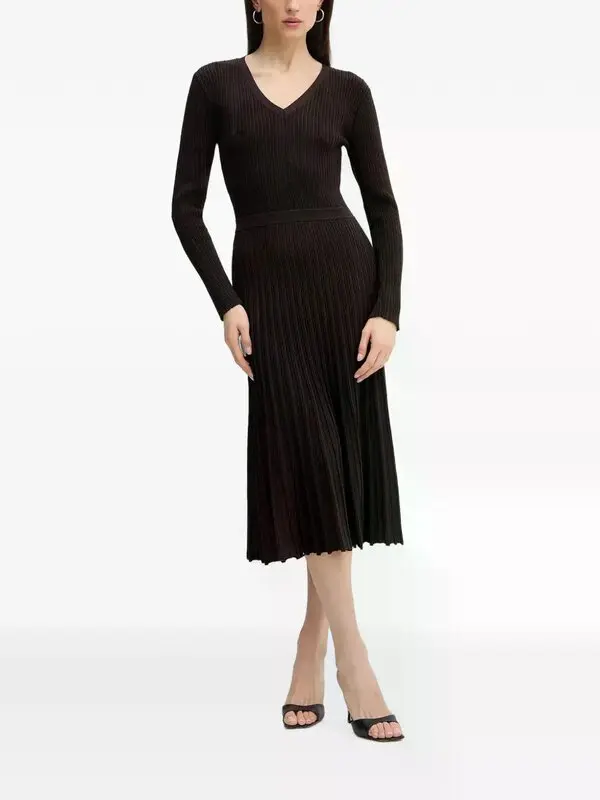 MORGAN V-neck Ribbed Knit Midi Dress