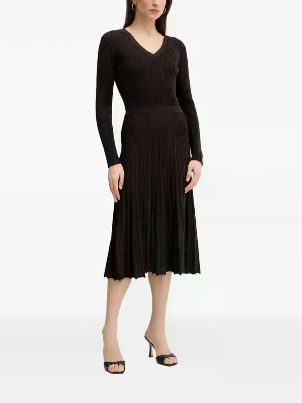 MORGAN V-neck Ribbed Knit Midi Dress