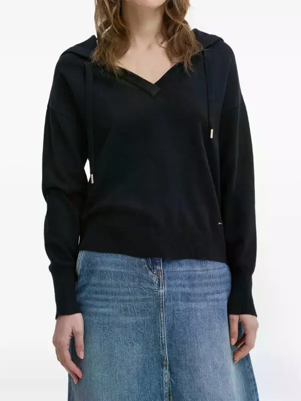 MORGAN V-neck Hooded Sweater - Blue