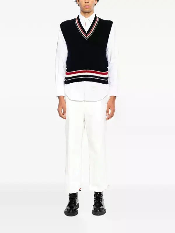 Thom Browne V-neck Sleeveless Top With Striped Detail - Blue