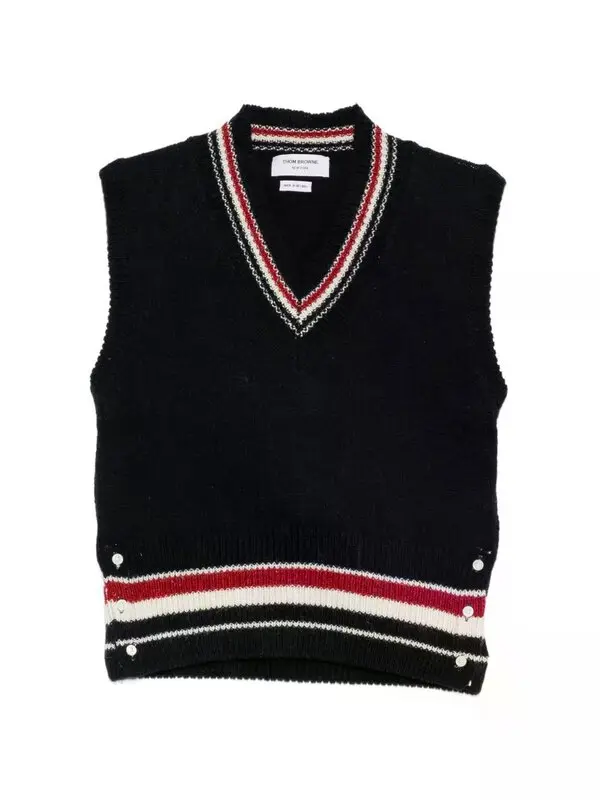 Thom Browne V-neck Sleeveless Top With Striped Detail - Blue