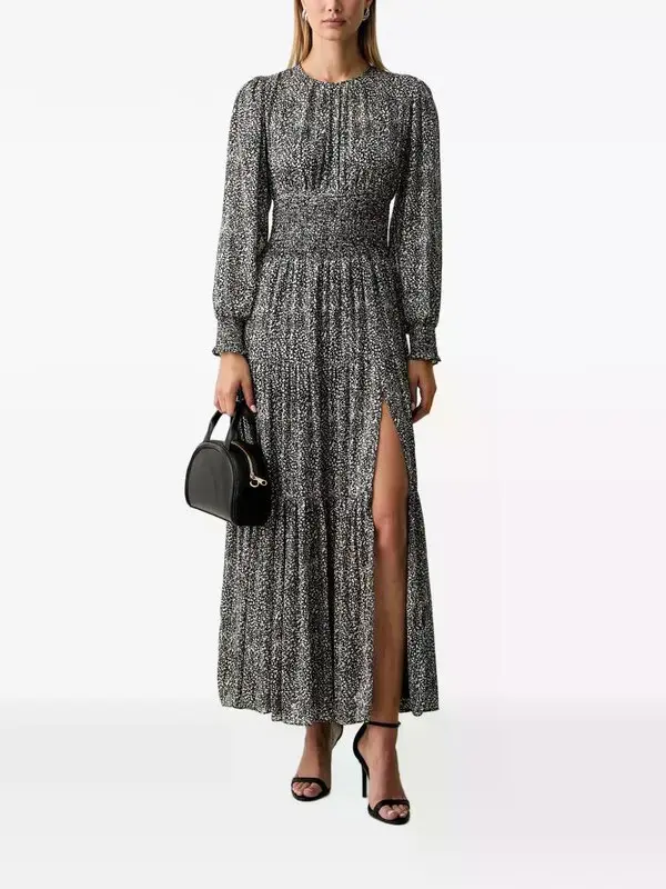 Michael Kors Printed Smocked Georgette Maxi Dress With Tiered Hem - Black