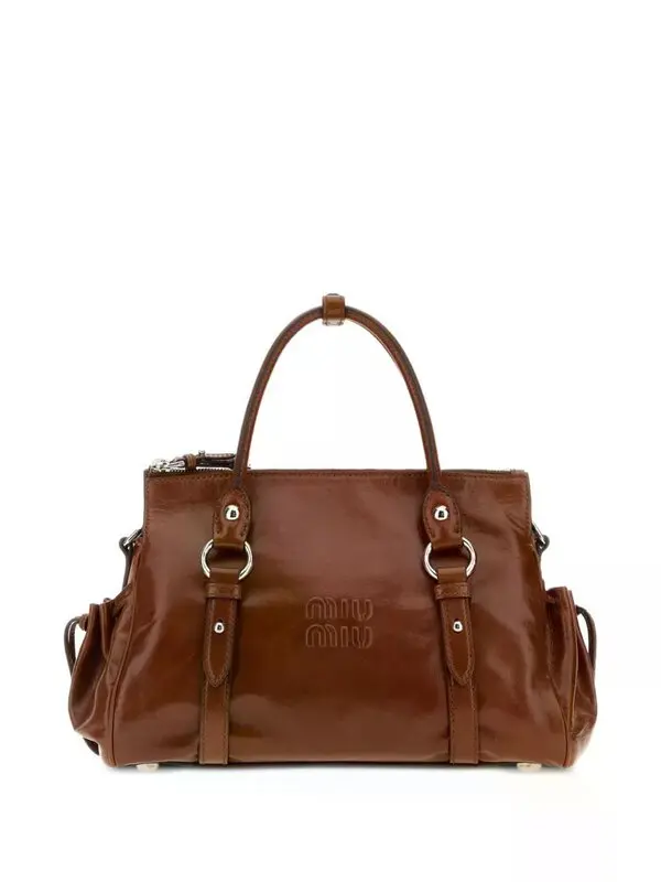 Miu Miu Logo-embossed Leather Tote Bag - Brown