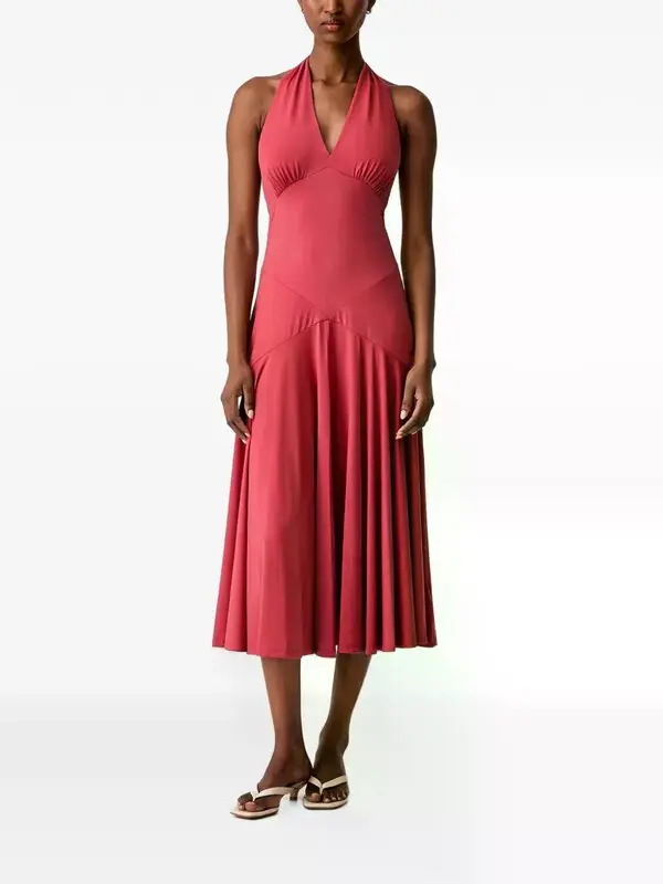 Michael Kors Stretch Matte Jersey Halter Midi Dress - Red