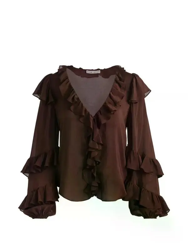 Alice + Olivia Rylee Ruffled Blouse - Brown