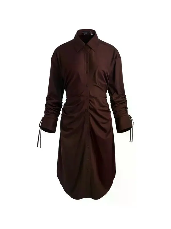 Alice + Olivia Denise Ruched Tie-sleeve Midi Shirt Dress - Brown