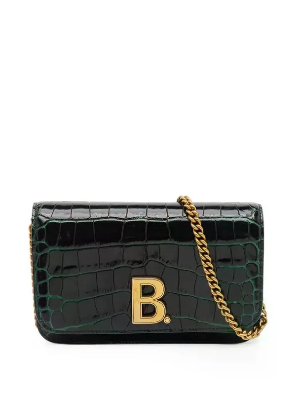 Balenciaga B. Logo Croc-embossed Mini Bag - Green