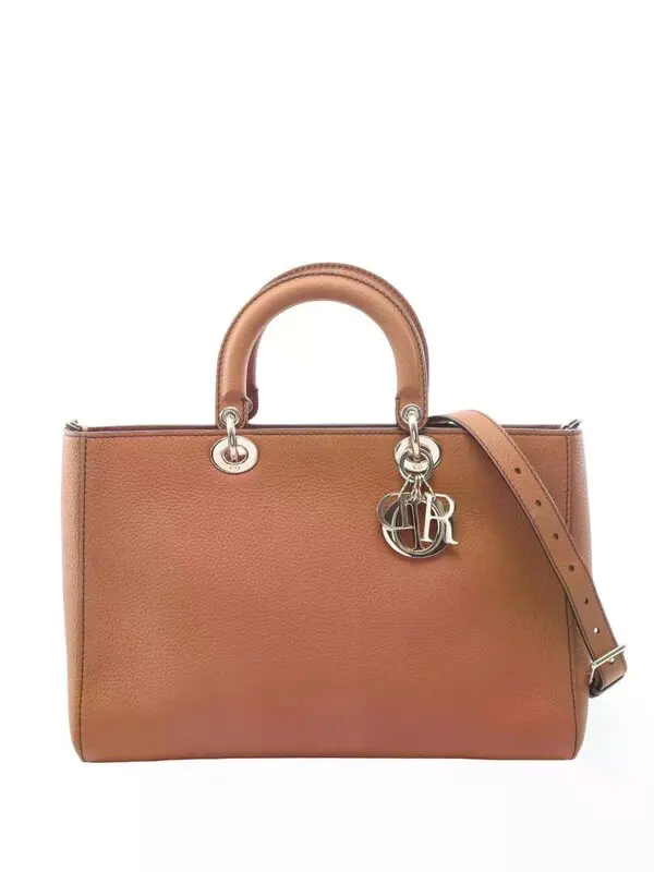Dior 2010-2026 Large Grained Calfskin Lady D Sire Satchel - Brown
