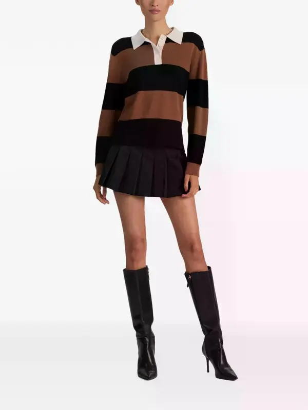 Alice + Olivia Tillie Striped Long-sleeve Polo-collar Sweater - Brown