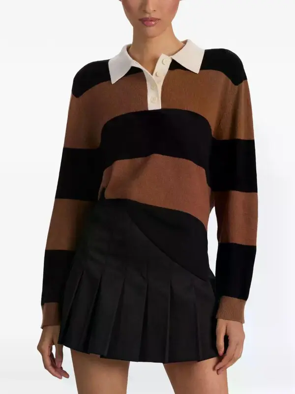 Alice + Olivia Tillie Striped Long-sleeve Polo-collar Sweater
