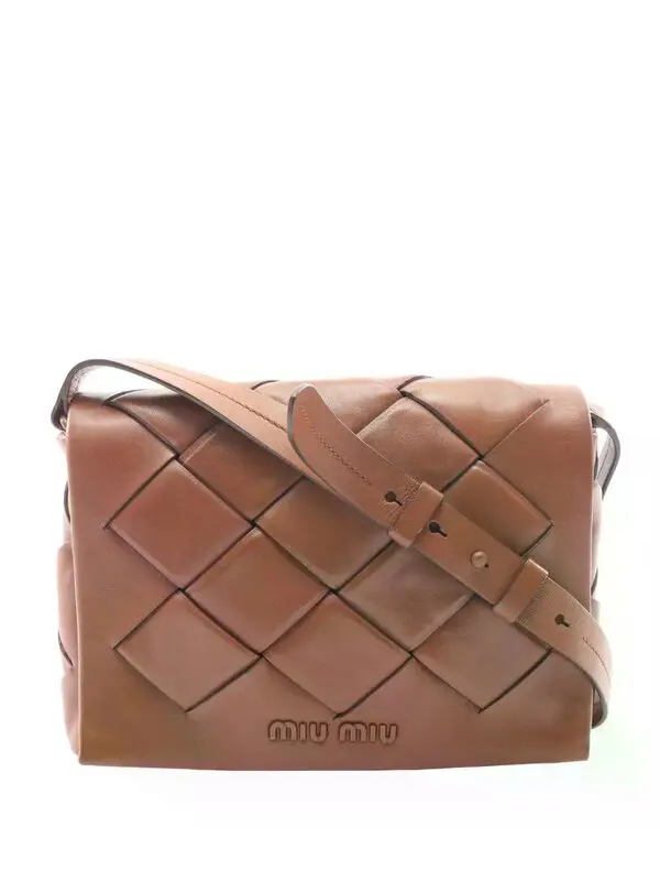 Miu Miu 2010-2026 Woven Leather Crossbody Bag - Brown