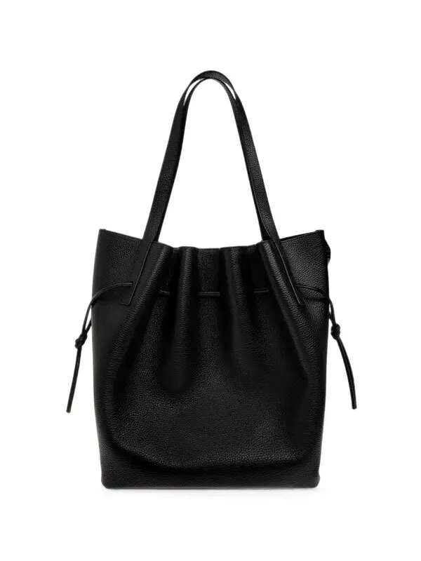 Yuzefi Scallop Leather Tote Bag - Black
