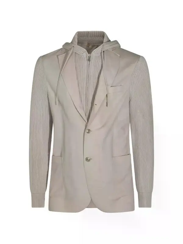 Eleventy Ribbed-knit Panelled Hoodie - Neutrals