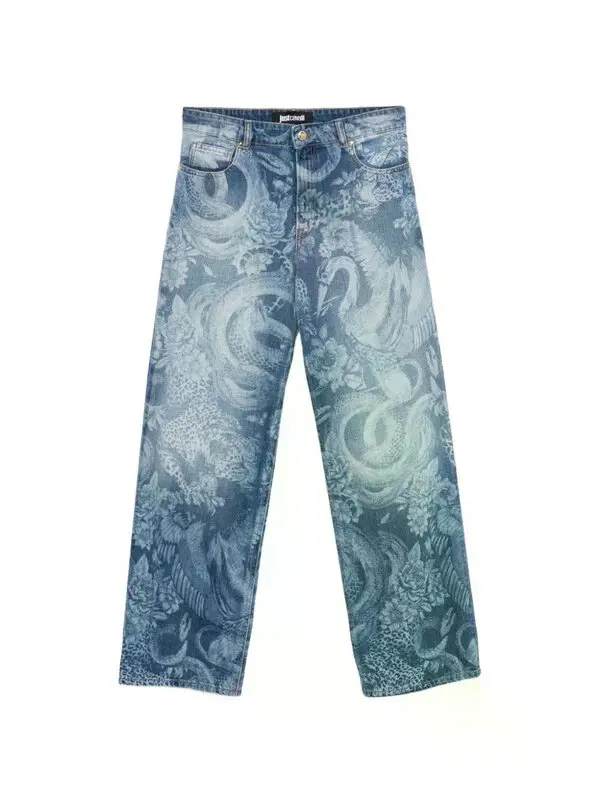 Just Cavalli Animal-print Logo-patch Jeans - Blue