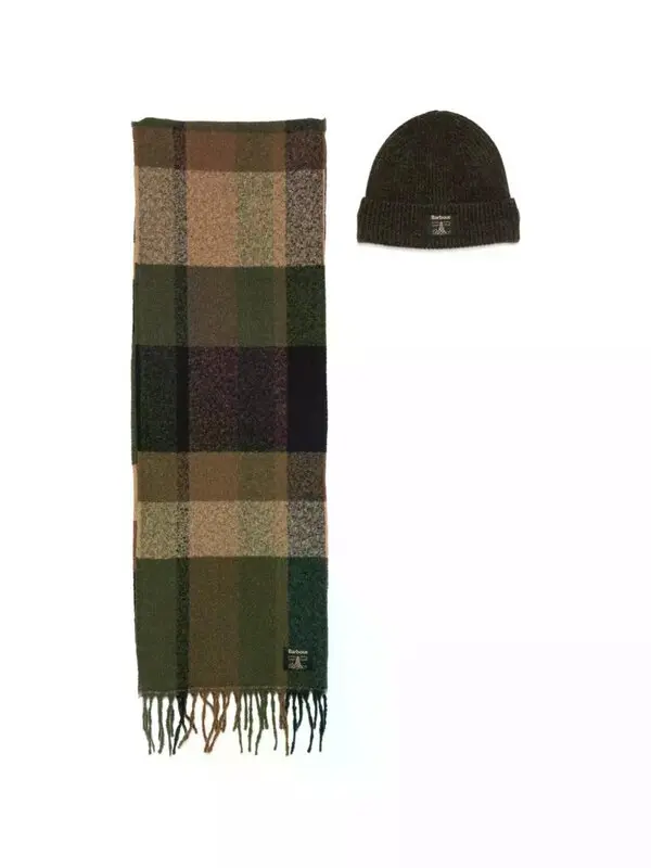 Barbour Check-pattern Fringed Scarf Set