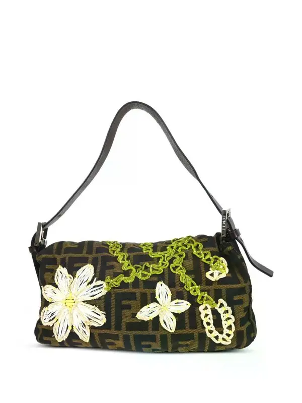Fendi Zucca Embroidered Baguette Shoulder Bag