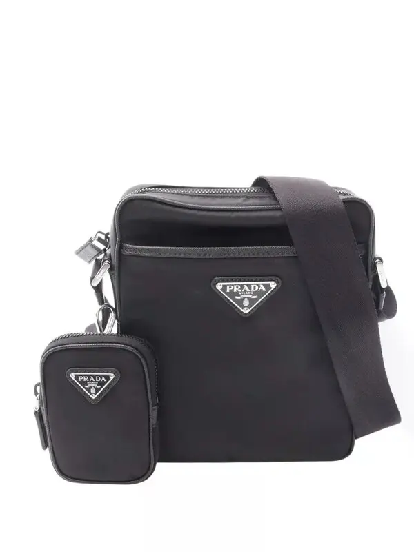 Prada 2013-2026 Saffiano Trimmed Tessuto Zip Top Crossbody Bag - Black