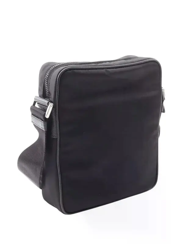 Prada 2013-2026 Saffiano Trimmed Tessuto Zip Top Crossbody Bag - Black