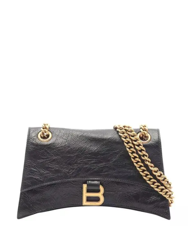 Balenciaga 2018-2026 Small Calfskin Crush Chain Shoulder Bag - Black