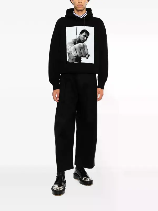 Sacai Graphic-print Drawstring Hoodie - Black