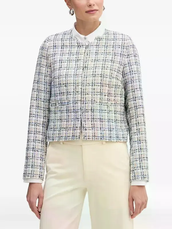 MORGAN Collarless Check-pattern Cardigan