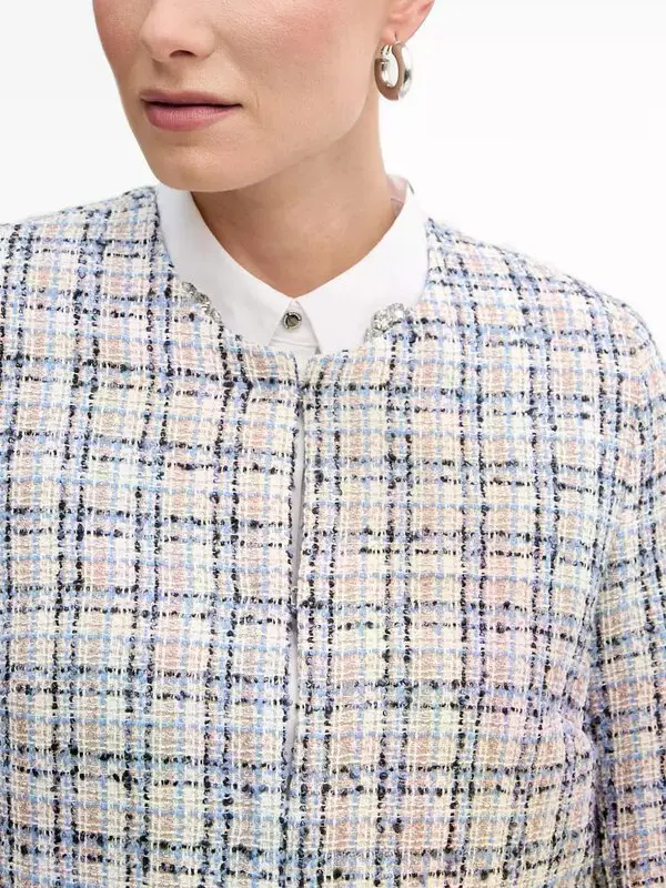MORGAN Collarless Check-pattern Cardigan