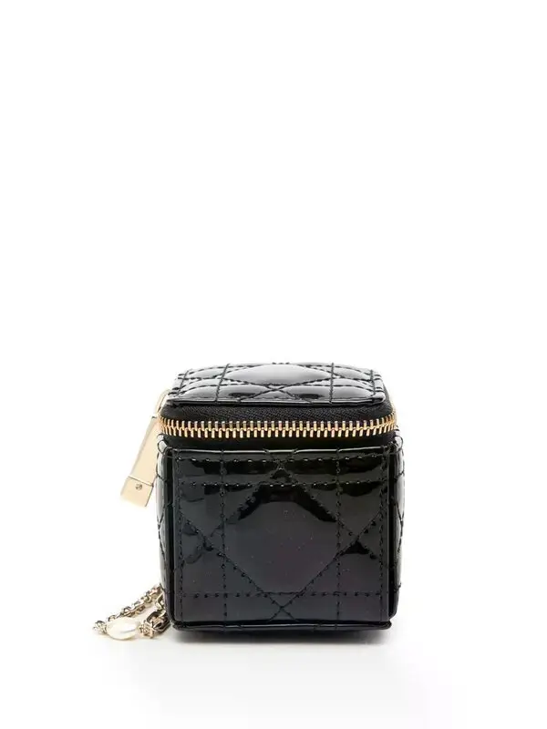 Dior 2022 Micro Patent Cannage Lady Cube Pouch Clutch Bag - Black