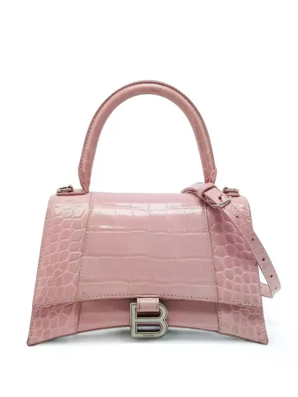 Balenciaga Small Hourglass Croc-embossed Top Handle Bag - Pink