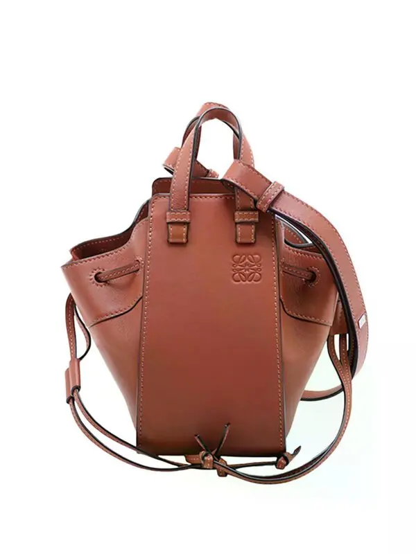 Loewe 2010-2026 Mini Leather Drawstring Hammock Bag Satchel - Brown