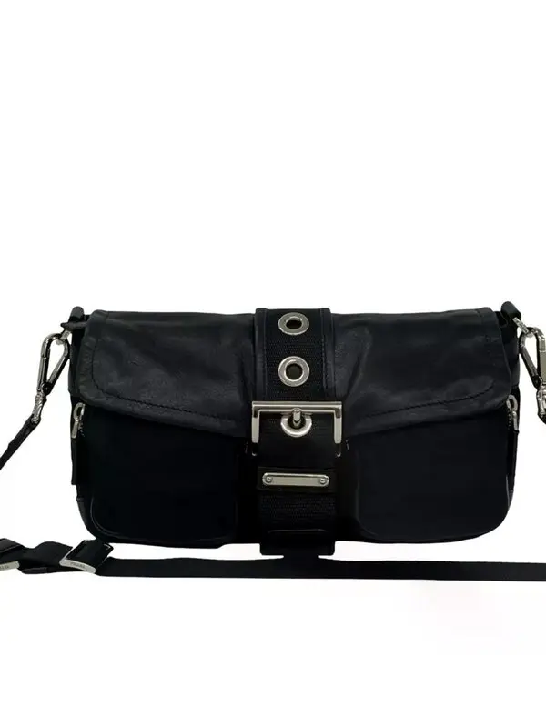 Prada 2013-2026 Tessuto And Calfskin Crossbody Bag - Black