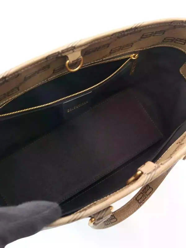 Balenciaga 2018-2026 Small Bb Monogram Coated Canvas Signature Shopper Tote Bag - Brown