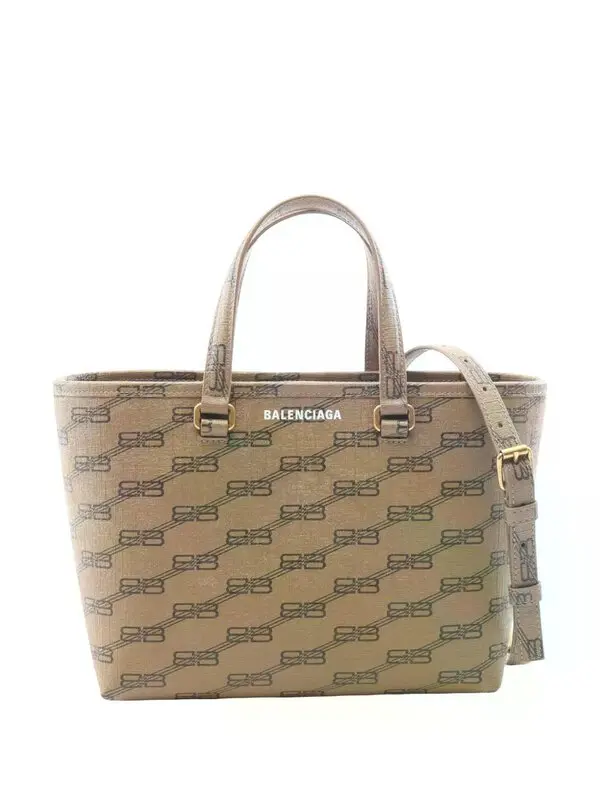 Balenciaga 2018-2026 Small Bb Monogram Coated Canvas Signature Shopper Tote Bag - Brown