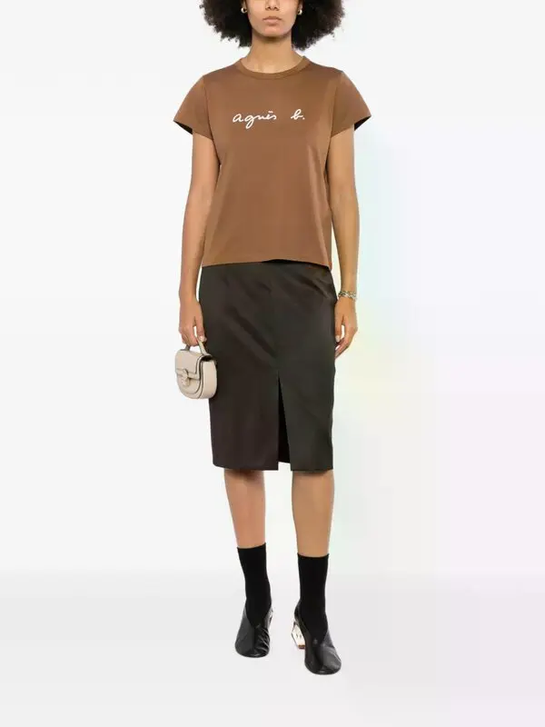 AGNES B. Logo-print T-shirt - Brown