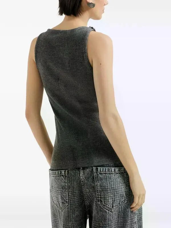 Brunello Cucinelli Ribbed Wool Jersey Top With Dazzling Lace Embroidery